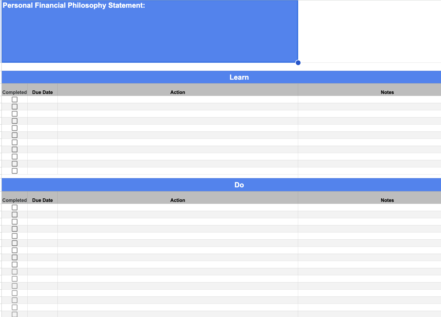 Spreadsheet: Personal Financial Action Plan – Fisch Financial